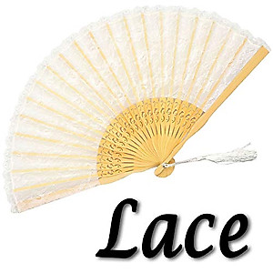 OMyTea® "Sexy Lace 8.66"(22cm) Women Folding Hand Fan with Bamboo Frame - with a Fabric Sleeve for Protection for Gifts - Chinese/Japanese Vintage Retro Style (White)