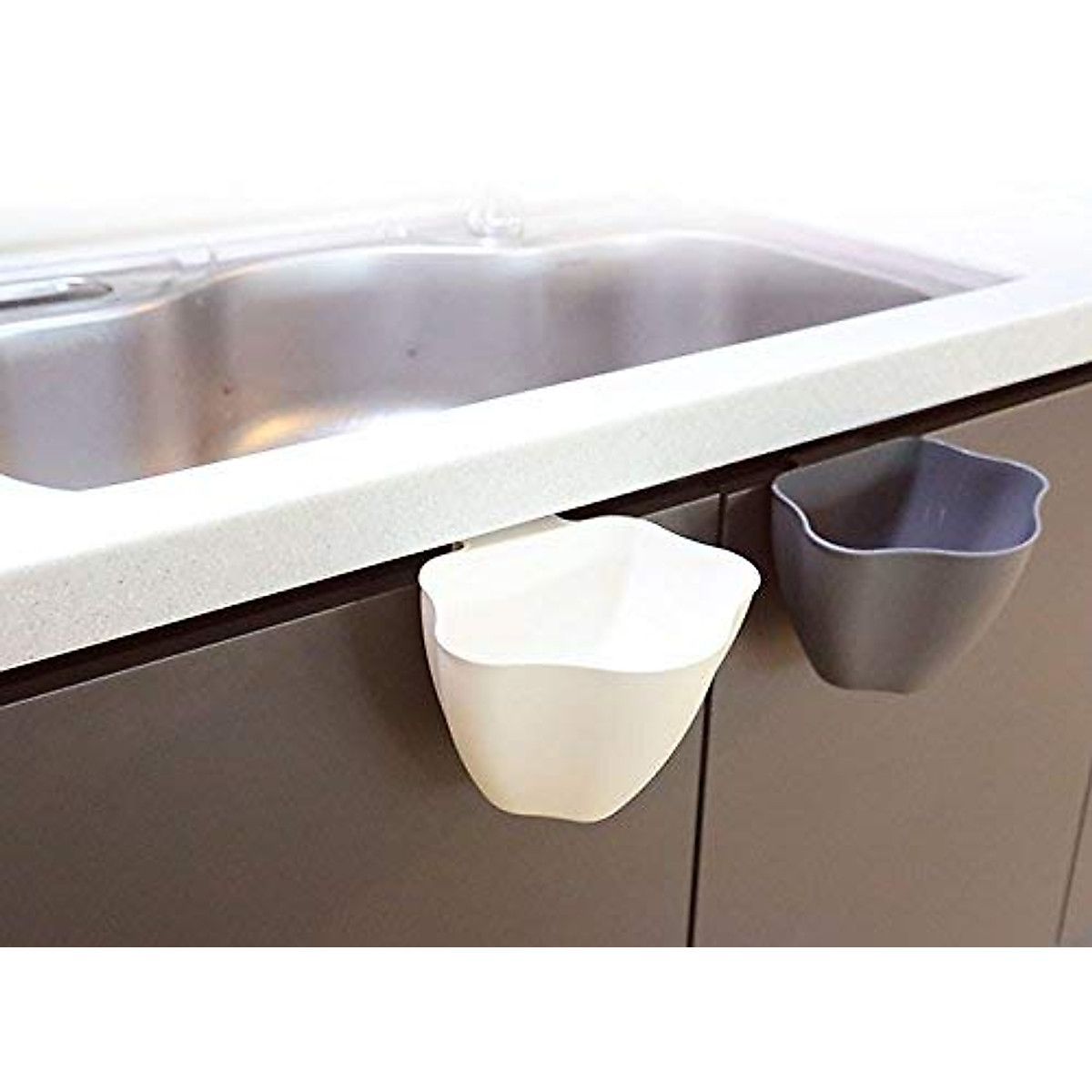 NEED&NEED Kitchen Sink Garbage Basket Multi-Functional Hanging Trash Can Scraps Containers Organizer Countertop Basket Ivory & Black (Pack of 2)