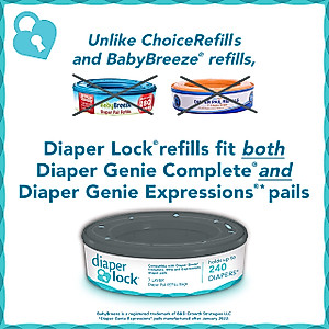 Diaper Lock Refills for Diaper Genie Pails | 240 Count (4-Pack) | Compatible with All Diaper Genie Complete, Expressions, Essentials, Elite and Quick Caddy Pails