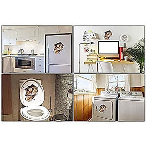 Pack of 2pcs Washroom Room WC Toilet Seat Stickers A Super Adorable Cat Animal Pattern 3D View PVC Wall Stickers Decor Decals Art Mural