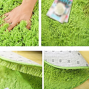 Ultra Soft Round Shaped Bedroom Carpet,Decorative Living Room Shaggy Area Rug,Fluffy Playing and Yoga Mat with Anti-Slip Bottom (Lime Green,47")