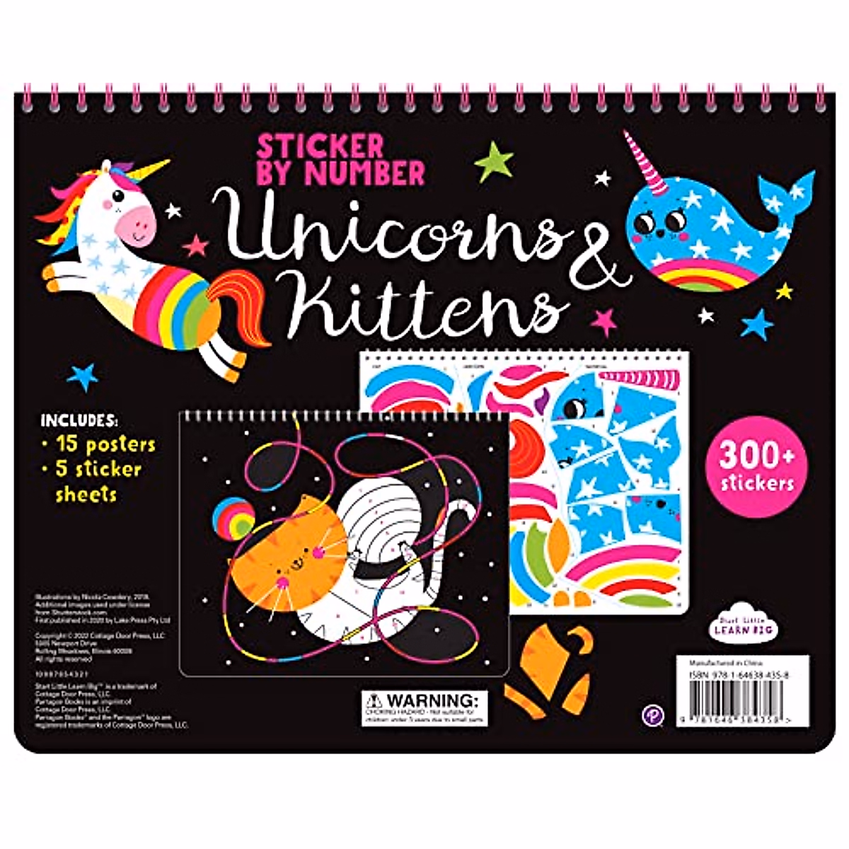 Sticker by Number Unicorns, Kittens, & More For Kids: 15 Pictures Include Kitten, Unicorn, Narwhal, Penguin, Owl, Flamingo and more!