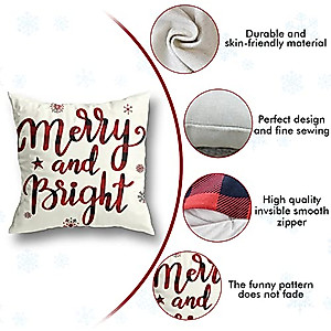 Christmas Decorations Christmas Pillow Covers 18x18 Inches Set of 4 Farmhouse Buffalo Plaid Black and Red Throw Pillow Case Winter Holiday Christmas Decor Home Sofa Couch Cushion Indoor Decorations