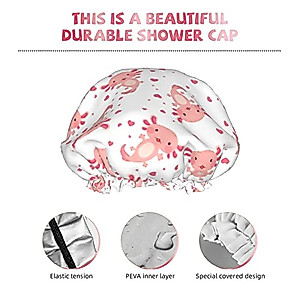 Shower Cap Axolotl Reusable Bath Shower Caps For Women Long Hair, Double Layer Waterproof Bathing Shower Hat Hair Protector For Kids Girls Women, 1 Pack