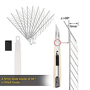 Gift Wrap Cutter Retractable Box Cutter, 3 Pcs Lockable Blade Knives + 30 Pcs 30 Degree 9mm Snap Off Blades, Smooth Mechanism Craft Knife, Christmas Wrapping Paper Cutter