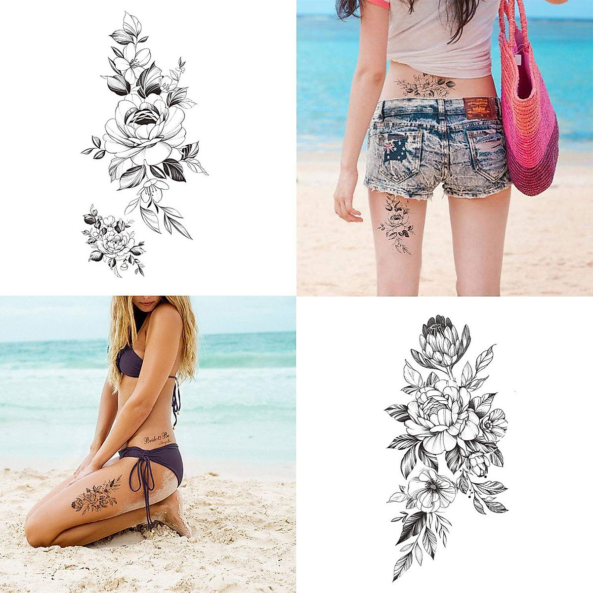 30 Pcs Flower Temporary Tattoo Sticker For Woman,Beautiful Floral Fake Tattoo