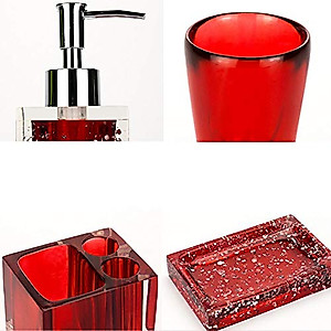 LUANT 5-Piece Resin Bathroom Accessory Set with Soap Dish, Dispenser, Toothbrush Holder and Tumbler, Red