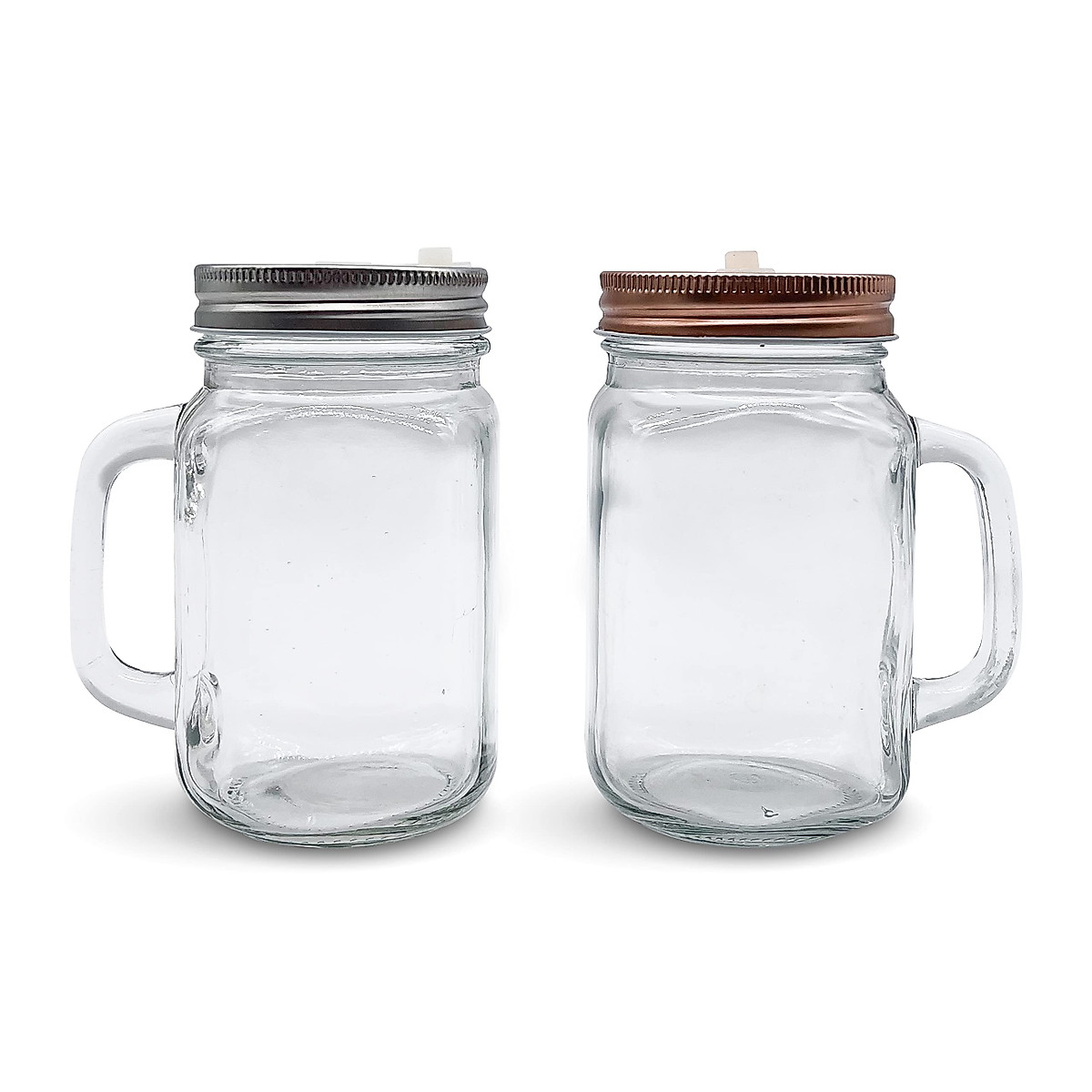 Home Suave 20oz Mason Jar Mugs with Handle Set of 2, Regular Mouth, Rose Gold Lids with Reusable Stainless Steel Straw, Kitchen GLASS 20 oz Jars