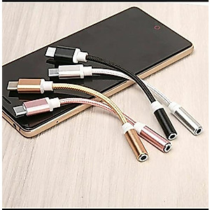 USB-C Type C to 3.5mm Aux Audio Jack Passive Headphone Adapter Nylon Braided (Black)