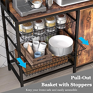 NAIYUFA Kitchen Bakers Rack with Baskets and Door,Industrial Microwave Oven Stand,Kitchen Utility Storage Shelf,Free Standing Kitchen Utility Cart Storage Shelf Organizer with Hooks