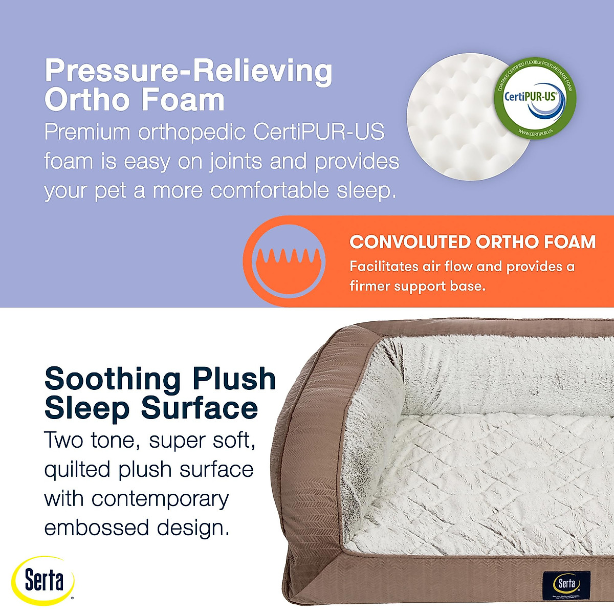 Serta Orthopedic Quilted Couch Dog Bed for Pets – Chocolate Brown (Large)