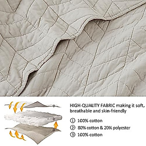 Beige 100% Cotton Quilt California Cal King Size Bedding Sets with Pillow Shams, White Oversized Lightweight Soft Bedspread Coverlet, Tan Cream Bed Cover for All Season, 3 Pieces, 118x106 inches
