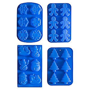 IHOMECOOKER 4PC Silicone Christmas Baking Mold Set Christmas Tree Snowflakes Snowman Cake Mold,bath bombs,Soap Mold Set