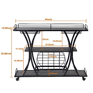 PAG Freestanding Floor Wine Rack with Wine Glass Holder,3 Tier Coffee Bar Cabinet for Home/Kitchen/Living Room/Dining Room,Dark Gray