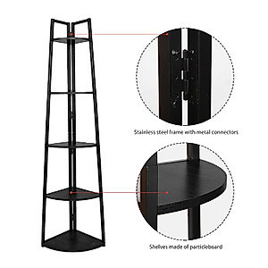LAZYLAND Corner Shelf 65 Inch Tall Bookcase 5 Tier Corner Bookshelf Corner Ladder Shelf Small Bookshelf Antique Plant Rack Freestanding for Bathroom, Kitchen, Living Room, Bedroom, Home Office