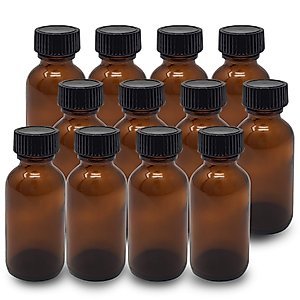 Onisavings Amber Glass Bottles 1 oz (30 ml) Pack Of 12 Empty Refillable Bottles With Black Cap - Leakproof Essential Oils Bottle for Storage and Travel Bottles for Liquids