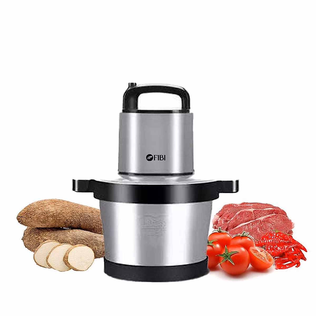 FIBI FOOD PROCESSOR - 1500W, Multi-Functional Food Chopper, Electric Meat Grinder and Yam Pounder,4 Sharp Blades,6Liters