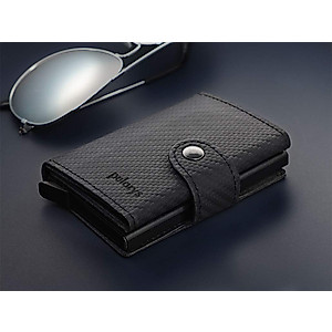 PULARYS Mini Wallet CARBON - Card Case Made of Carbon Eco-Leather - RFID blocking - Size: 7.5 x 9.5 x 2.5 cm - Space for up to 9 Cards - One Note Compartment Secured with Snap Closure