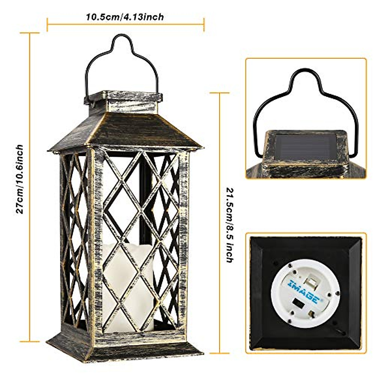 Solar Lantern, IMAGE Solar Outdoor Lantern Waterproof and Durable, led Flicking Flameless Candle Mission Lights, Solar Hanging Lights for Patio, Pathway, Yard and Festival Decoration Amber Yellow