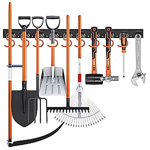 HORUSDY 64 Inch Adjustable Storage System, Wall Mount Tool Organizer, Tool Hangers for Mop and Broom Holder Shovel, Rake, Broom, Mop Holder, Etc.