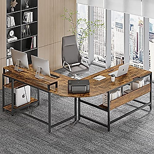 SEDETA L Shaped Desk, 68.9 inches Corner Computer Desk with Monitor Stand Riser, Drafting Drawing Table with Tiltable Desktop, Workstation Study Writing Table Art Desk for Home Office, Rustic Brown
