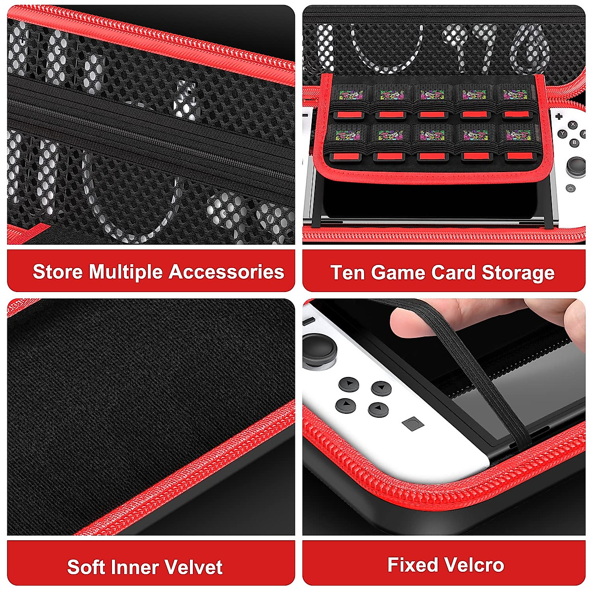 Switch Carrying Case Compatible with Nintendo Switch and New Switch OLED Console, Switch Case Protective Hard Shell Portable Switch Travel Case, Switch Carrying Case for Accessories and Games Black