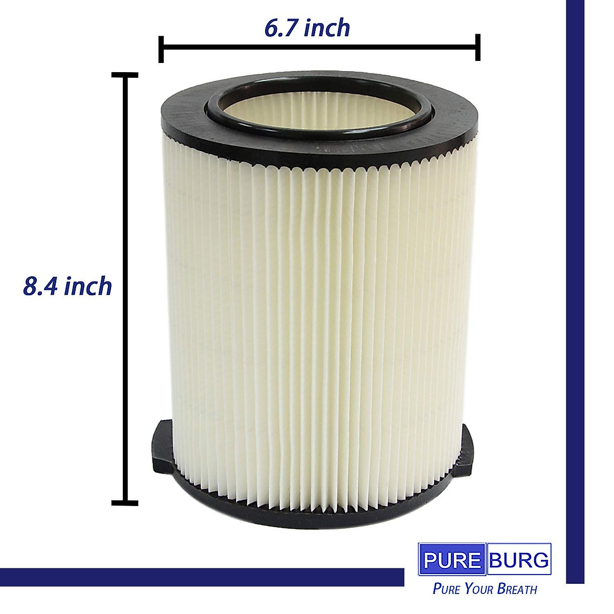 PUREBURG VF4000 Replacement Vac Filter Compatible with Ridgid VF4000 72947 Wet/Dry 5 to 20 Gal Also Compatible with Shop Vac Husky 6-9 Gal WD5500 WD0671 RV2400A RV2600B WD06700 WD09450, 1-Pack