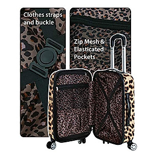 Rockland Safari Hardside Spinner Wheel Luggage, Leopard, Carry-On 20-Inch
