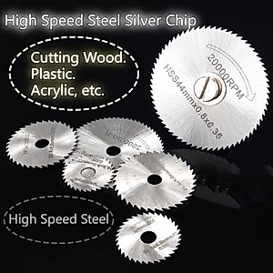 6 Pcs Rotary Drill Saw Blades with 1/8" Shank Extension Rod, Steel Saw Disc Wheel Cutting Blades for Wood Plastic Metal Stone Cutting