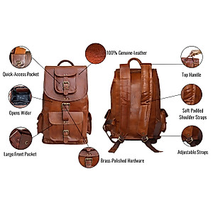 jaald 18" Leather Backpack Travel rucksack knapsack daypack Bag for men women
