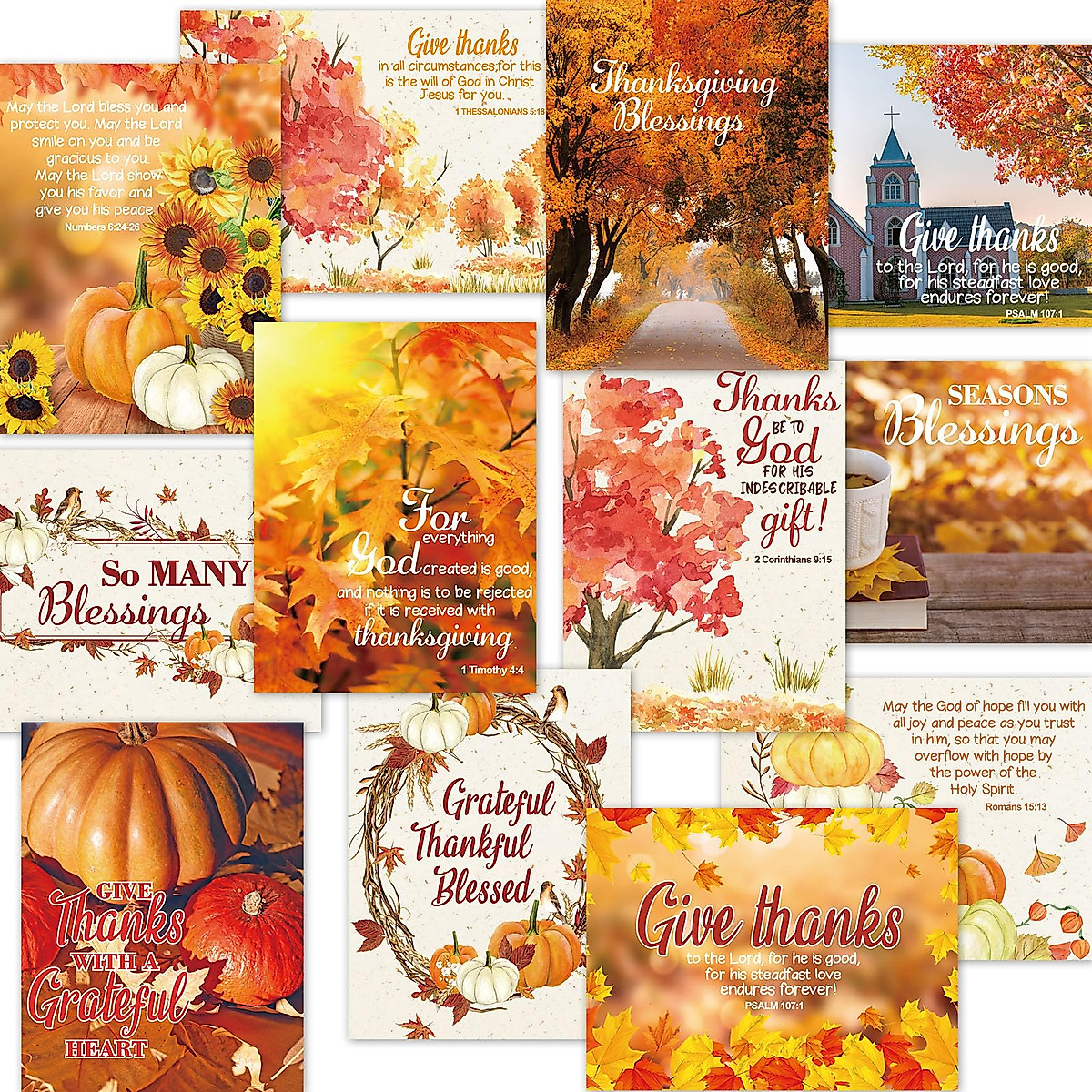 WorldBazaar Thanksgiving Greeting Cards Religious Cards with Bible Verses Envelopes 24 Pack