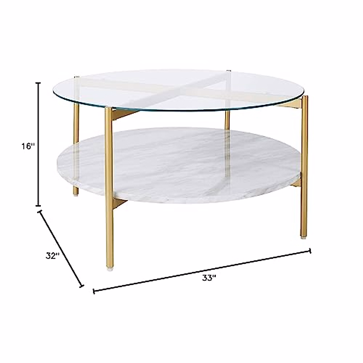 Signature Design by Ashley Wynora Contemporary Round Coffee Table with Glass & Faux Marble, White & Gold