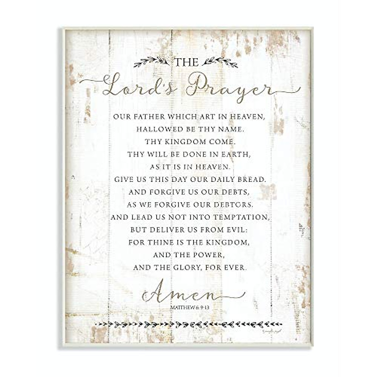 Stupell Industries The Lords Prayer Our Father Rustic Distressed White Wood Look Wall Plaque, 10 x 15, Design by Artist Jennifer Pugh