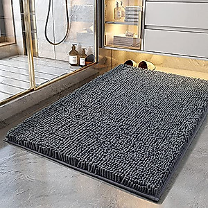 SONORO KATE Bathroom Rug, Non Slip Bath Rugs, Soft Durable Thick Chenille Bath Mat, Ultra Water Absorbent and Fast Dry Bath Mats for Bathtubs, Rain Showers and Under Sink (Dark Grey, 17"x24")