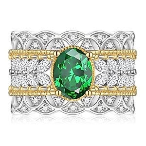 LYLYMIMI Emerald Ring for Women Vintage Adjustable Open rings Gem CZ Women's Ring (Silver)