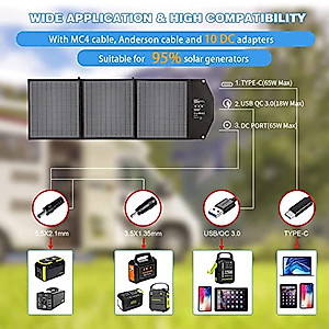 Ecosonique Foldable Solar Panel 60W with Adjustable Kickstand, Portable Solar Panel for Power Station, 18V Folding Solar Charge with 2 USB Outputs for RV Laptops Solar Generator Van Camping Off-Grid