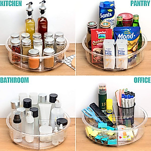 12 Inch Lazy Susan Cabinet Organizer - 2 Pack Round Clear Spinning Organization & Storage Container Bin Turntable Plastic Condiment Spice with Dividers for Pantry Kitchen Fridge Vanity Bathroom Makeup