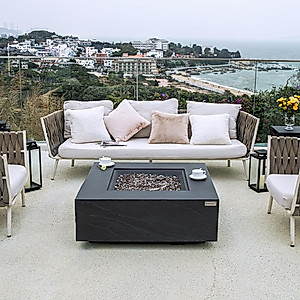 Roraima Concrete Fire Pit 40" x 40" Outdoor Patio Firepit Includes Fire Glass Modern Fire Pits & Outdoor Fireplaces for Garden, Deck, Indoor & Outdoor Heating