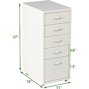 Vilobos 5 Drawer Chest, Vertical Storage File Cabinet on Wheels for Home Office Metal (Creamy-White)