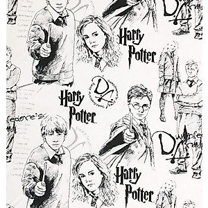 1 Yard - Harry Potter"The Mystery of Magic" in Black on White Cotton Fabric - Officially Licensed (Great for Quilting, Sewing, Craft Projects, Throw Blankets & More) 1 Yard X 44"