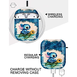 Tortoise Airpods Case, Wonjury Airpod Case Protective Hard Case Cover Portable & Shockproof Women Girls with Keychain for Apple Airpods 2/1 Charging Case (Stitch/Turtle)