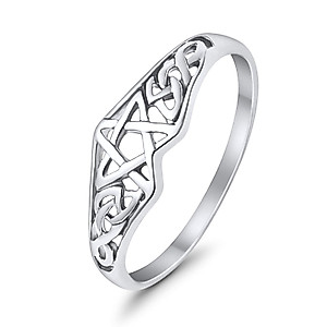 Blue Apple Co. Sterling Silver Size-8 Pentagram Star Band Ring Celtic Filigree Design Round 925 Sterling Silver
