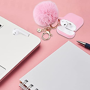 Pink Case for Women Cute Case Designed for AirPods Cover with Pom pom, Silicone Protective Keychain Case Compatible with AirPods 1/2, Accessories Keychain and Pom pom(Pink)