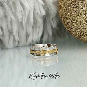 925 Sterling Silver Cross Spinner Ring by Paz Creations, Meditation Ring, Bohemian Jewelry For Women, Yellow Gold 6