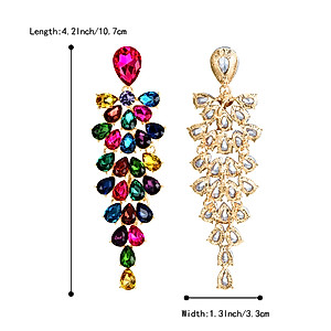 BriLove Women's Wedding Bridal Dangle Earrings Crystal Multi-Layer Teardrop Cluster Bling Earrings Multicolor Gold-Toned