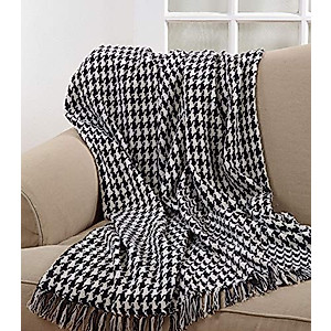 SARO LIFESTYLE Sevan Collection Houndstooth Design Cotton Throw, Black