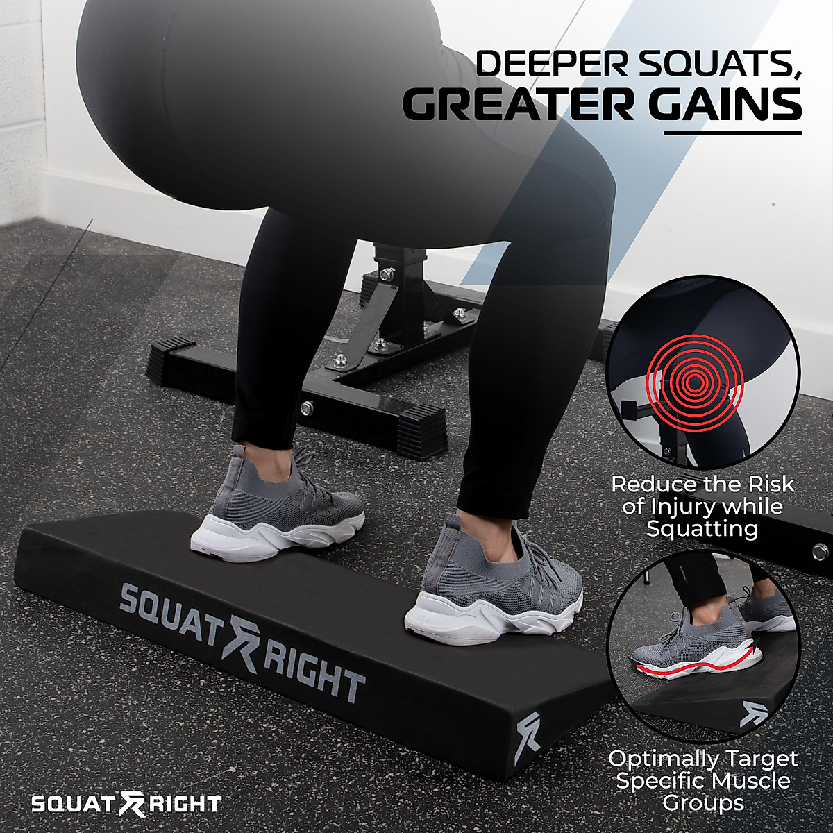 Squat Right Squat Wedge - Premium Extra Wide & Durable Incline Slant Board - Calf Stretcher with Anti-Tip Design - Ideal for Enhancing Strength Weightlifting, Physical Therapy, and Improving Mobility