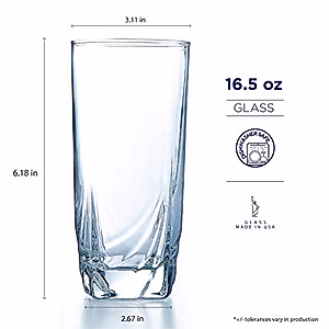 Luminarc 16.5 Ounce Ascot Cooler Glass, Set of 4, Tall, Clear