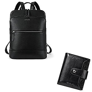 BOSTANTEN Laptop Backpack Purse for Women Genuine Leather Backpack Travel Bag and Women Leather Wallet RFID Blocking Small Bifold Zipper Pocket Wallets Card Case Purse with ID Window