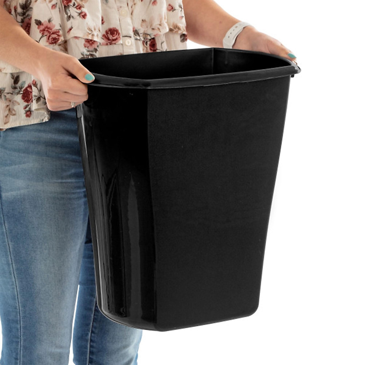 Sterilite 5.5 Gallon Rectangular Wastebasket, Open-top, Medium Sized Trash Can for the Bathroom, Bedroom, or Office, Black, 6-Pack